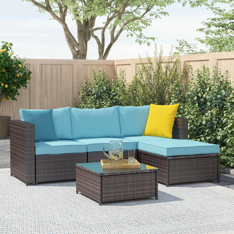Agaran 5 Piece Rattan Sectional Seating Group With Cushions 2024 www.alhudapk